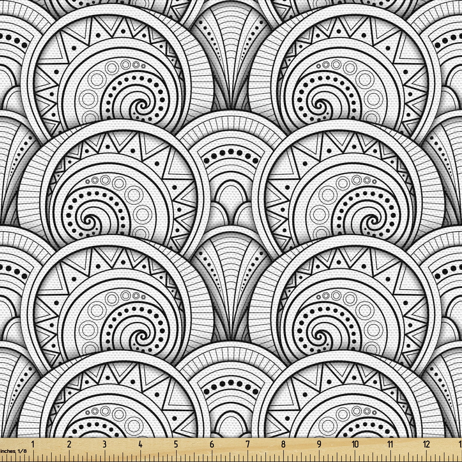 Ambesonne Pasiley Fabric by the Yard Upholstery, Achromatic Oriental ...