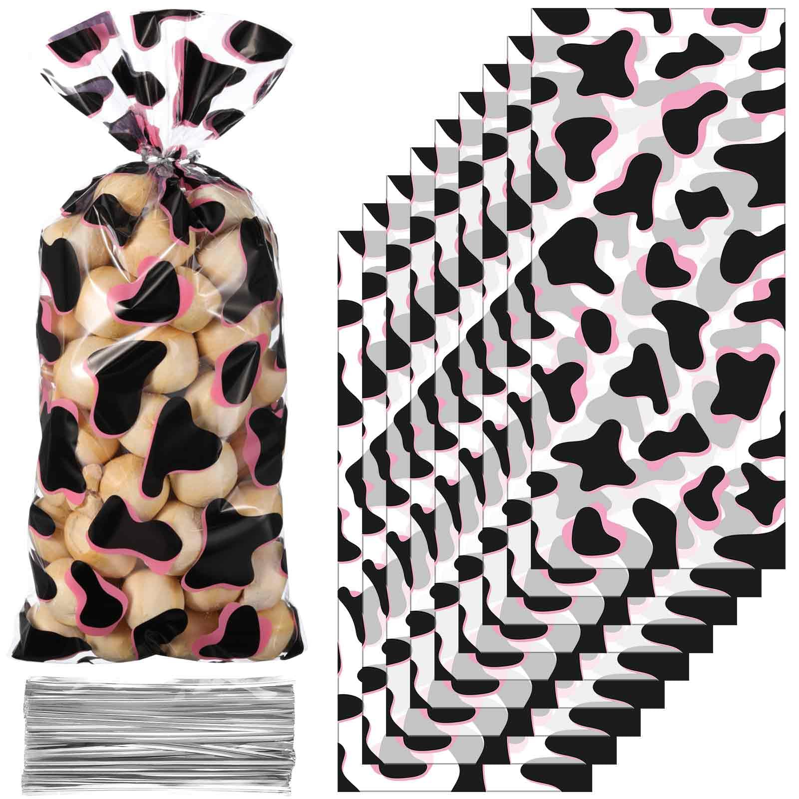 Pasimy 100 Pcs MMF7 Cow Print Gift Bags and Black Goodie Cowgirl ...