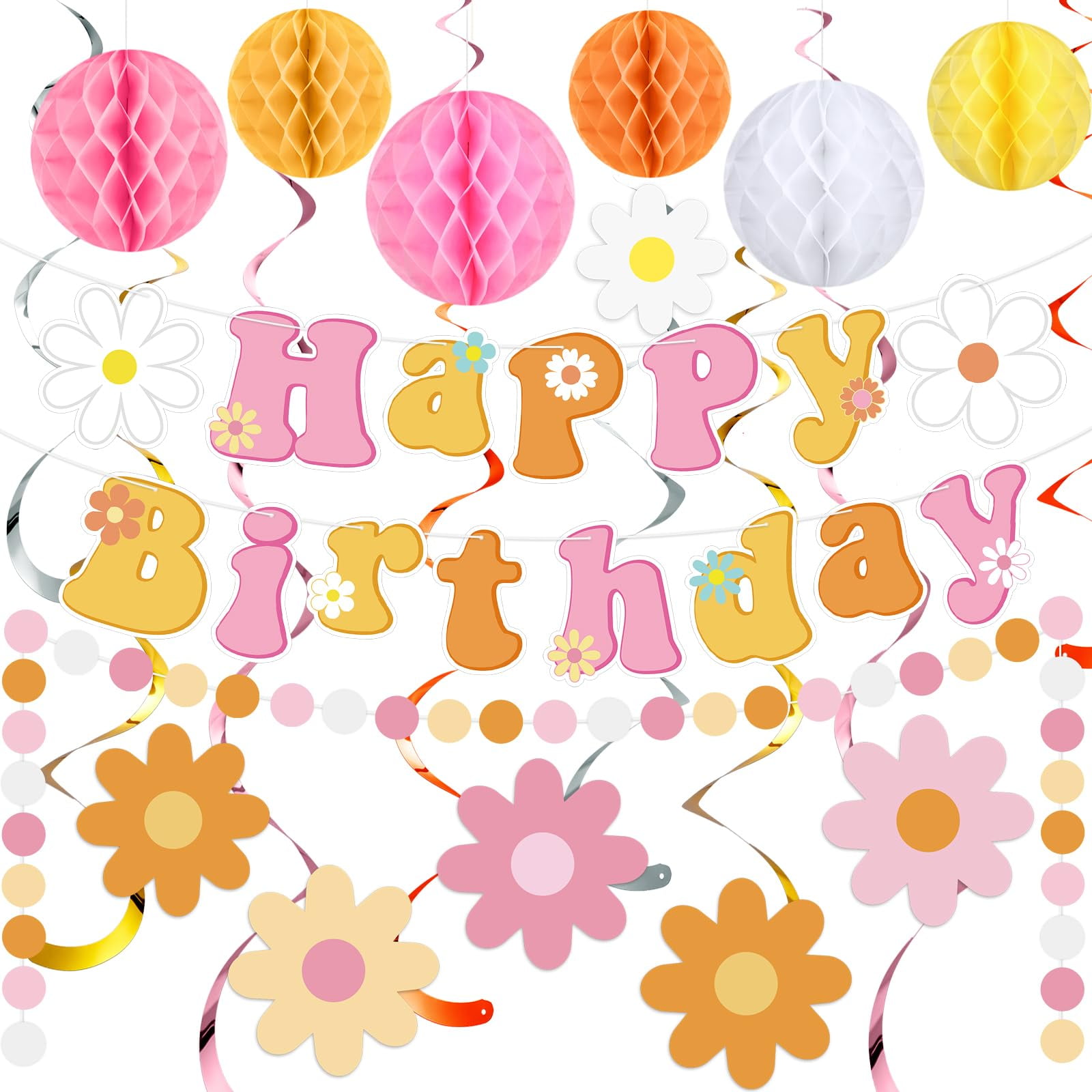 Pasimy Groovy Daisy AJH3 Birthday Decorations Boho Happy Birthday ...