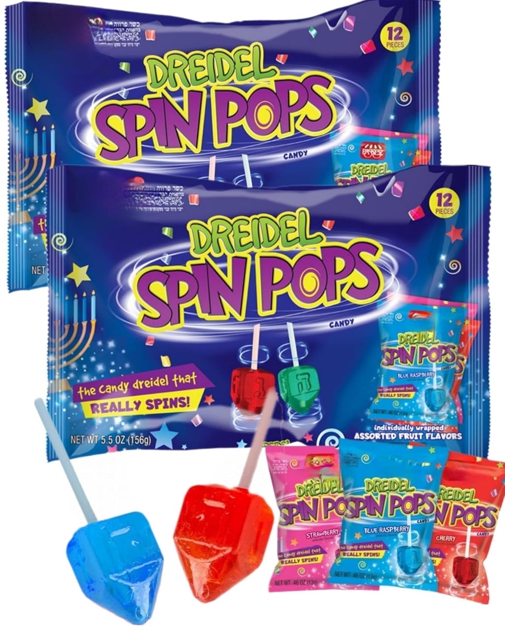 Paskesz Dreidel Spin Pops, Assorted Fruit Flavors, Spinning Hanukkah ...