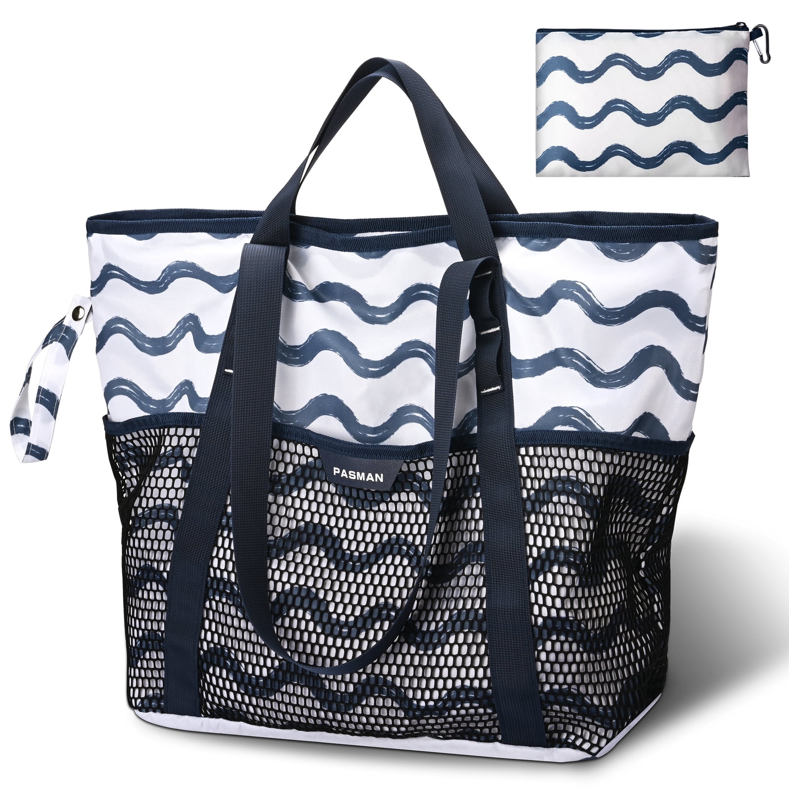 Pasman Large Beach Bag with Zipper, 8 Pockets, Sandproof Foldable Tote ...