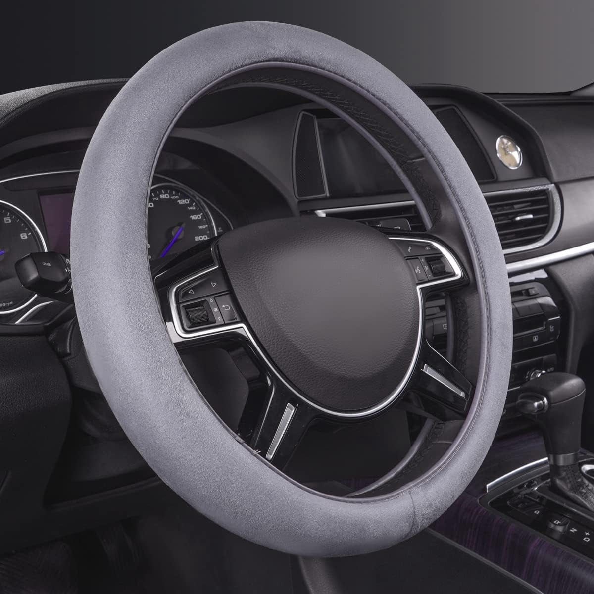 Pass Black Faux Suede 14.5-15 Inch Memory Foam Steering Wheel Covers ...