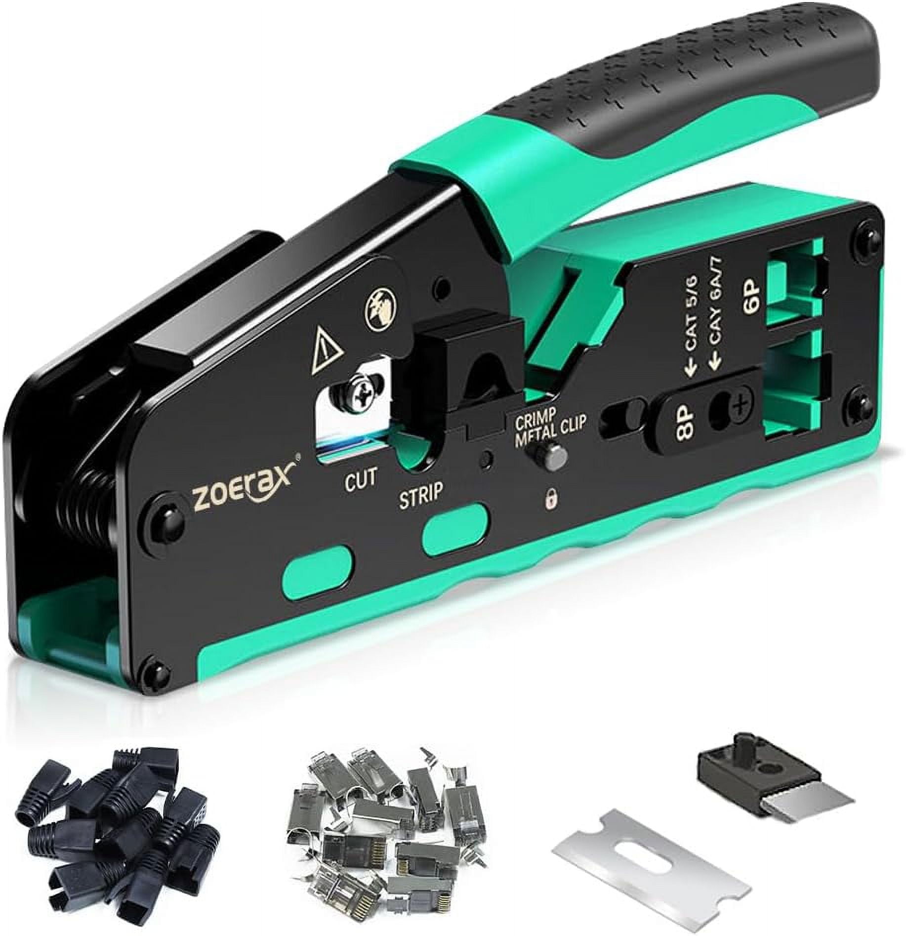 Pass Through RJ45 Crimp Tool with 10PCS Cat7 Connectors and Strain ...
