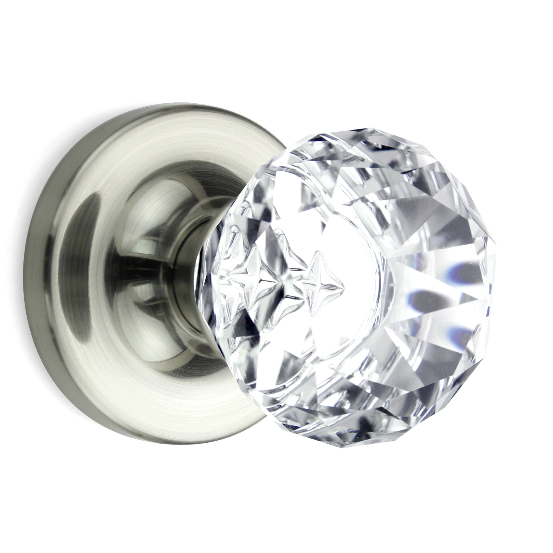 Passage Diamond Round Brilliant Crystal Door Knobs Satin Nickel Round ...