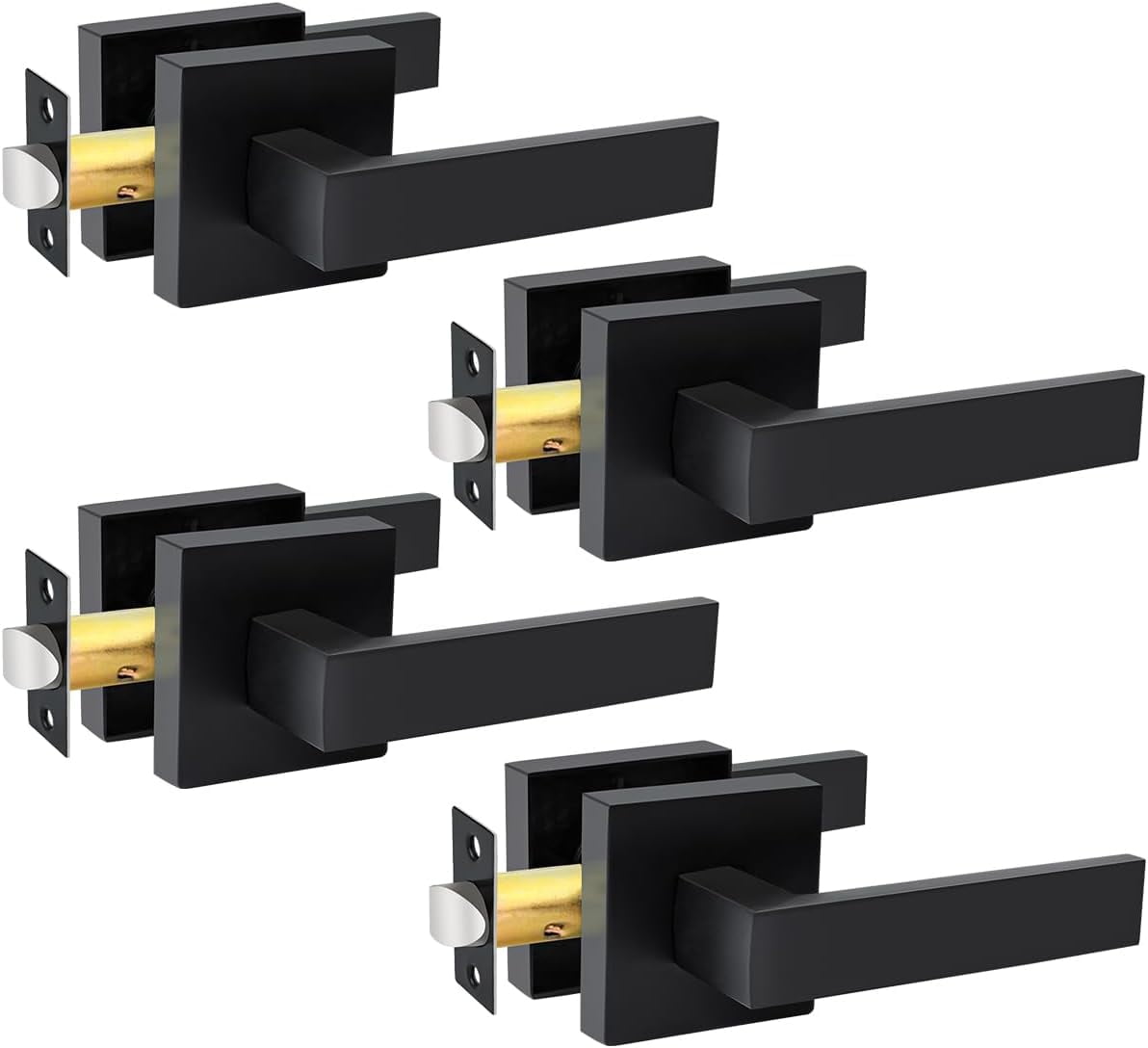 Passage Door Levers, 4 Pack Black Heavy-Duty Door Handles, Square Non ...