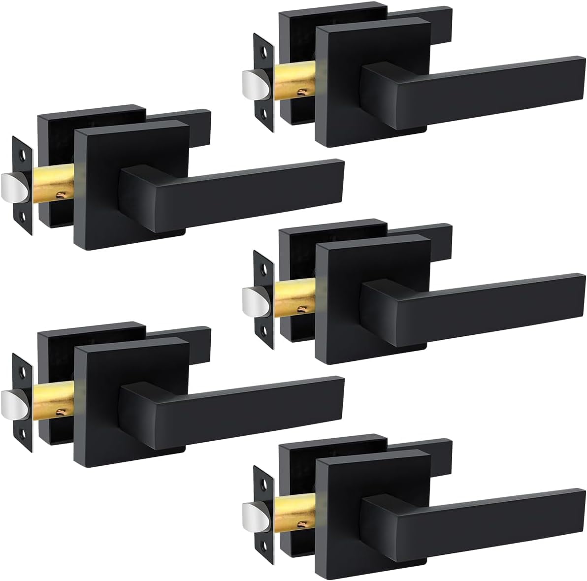 Passage Door Levers, 5 Pack Black Heavy-Duty Door Handles, Square Non ...