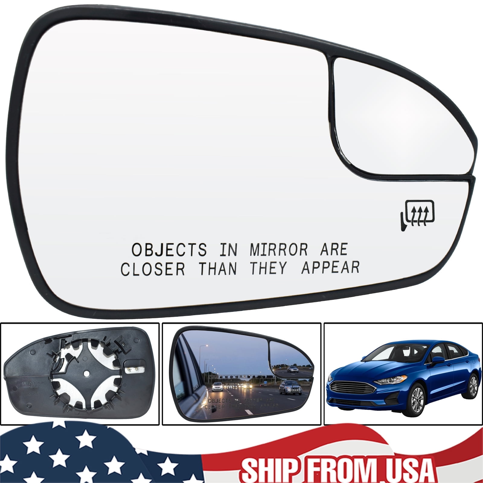Passenger Side for 2013-20 Ford Fusion Rear View Side Mirror Glass ...