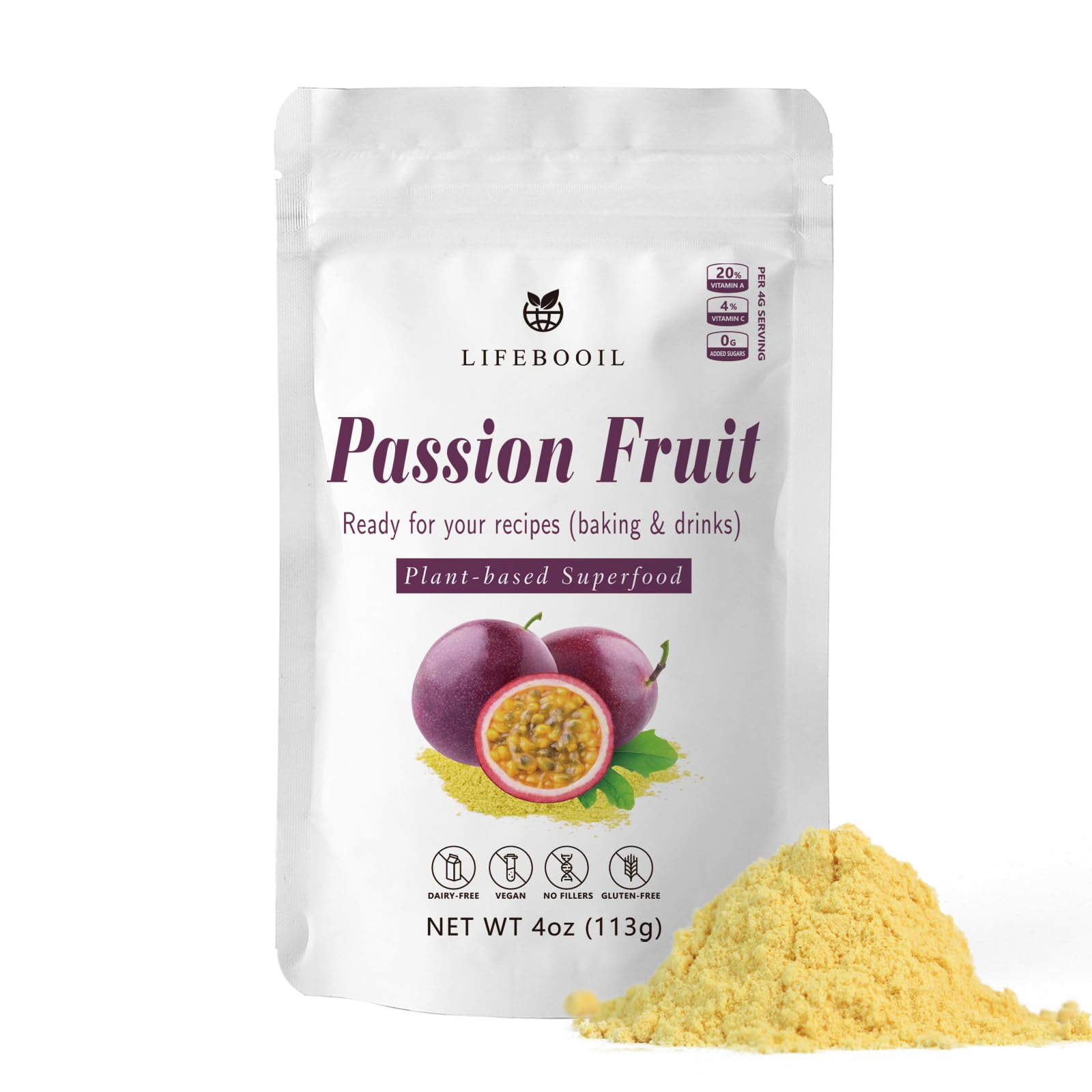 Passion Fruit Powder,Vegan,Non-GMO,Gluten Free,No Additives and ...