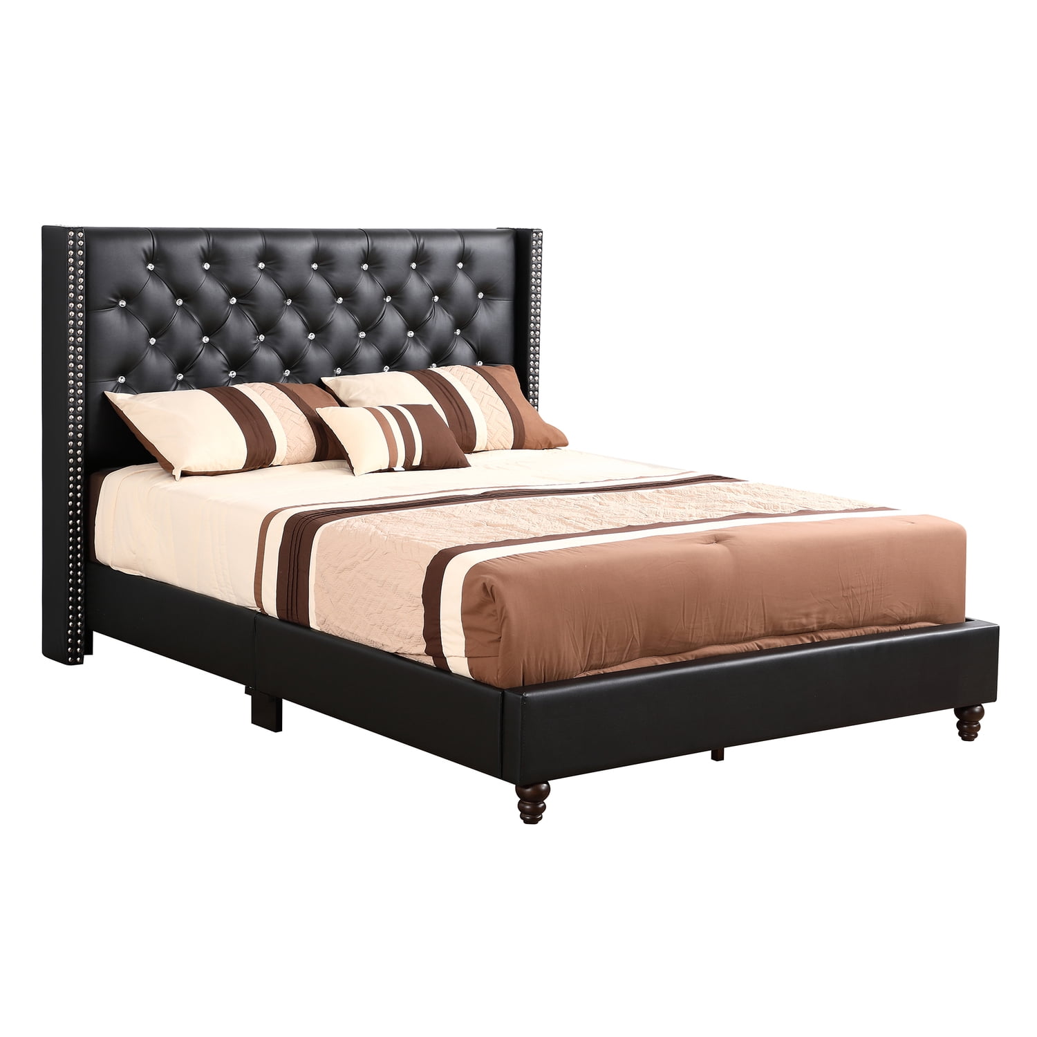 Passion Furniture Julie Black Tufted Low Profile King Panel Bed with ...