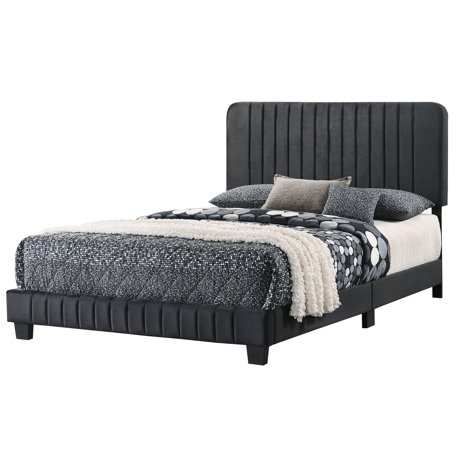 Lodi Black Velvet Upholstered Channel Tufted King Panel Bed - Walmart.com