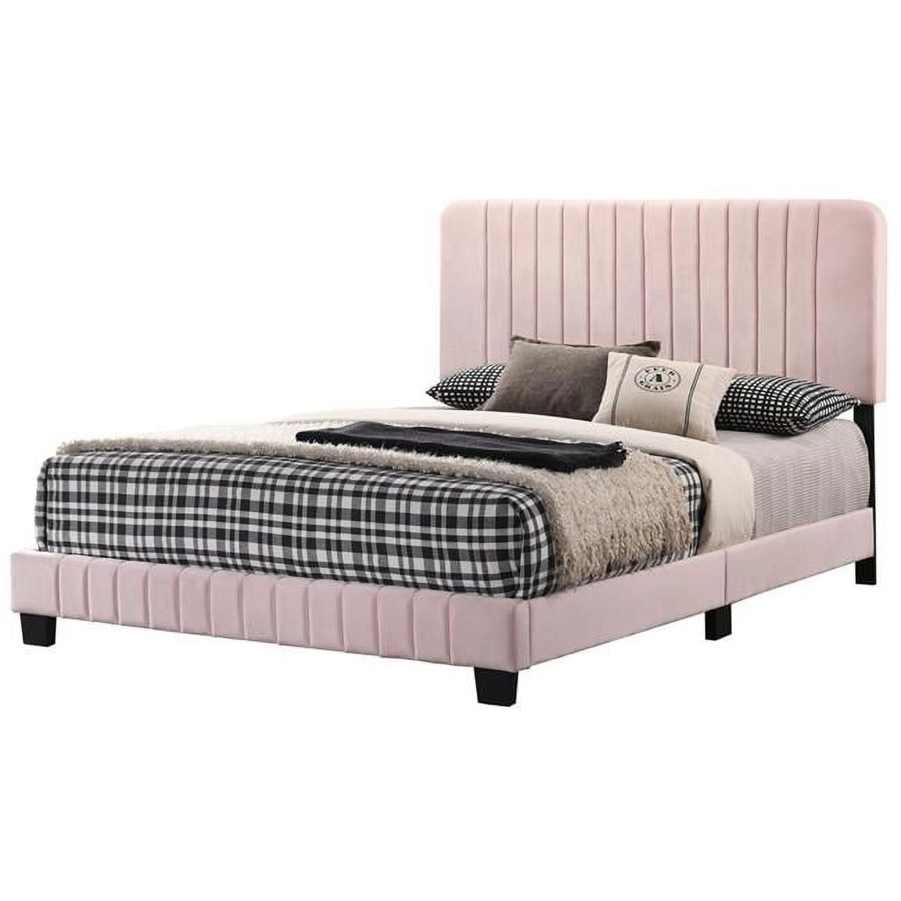 Passion Furniture Lodi Velvet Upholstered Channel Tufted Panel Bed ...
