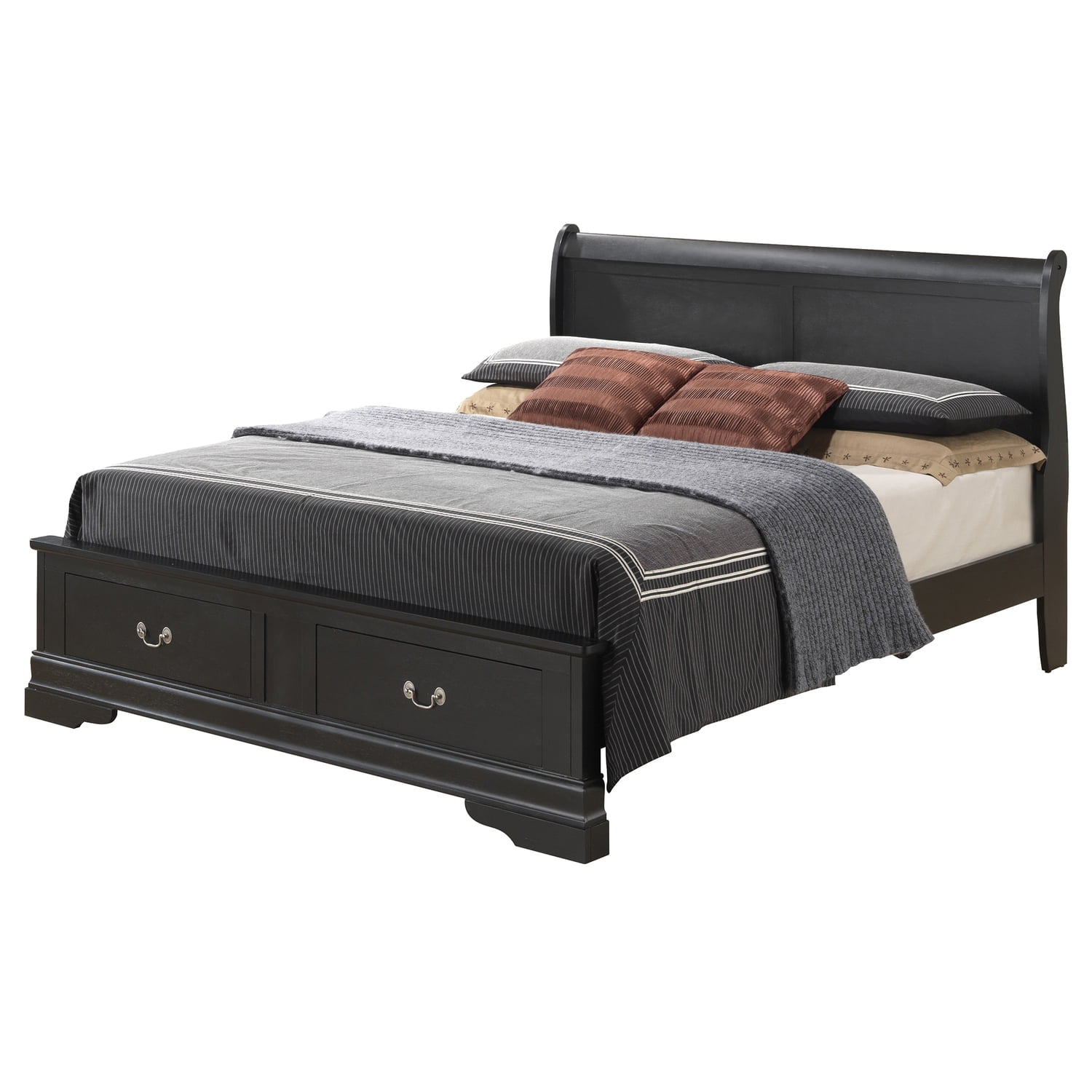 Louis Philippe Black Full Storage Sleigh Bed with 2 Drawers - Walmart ...
