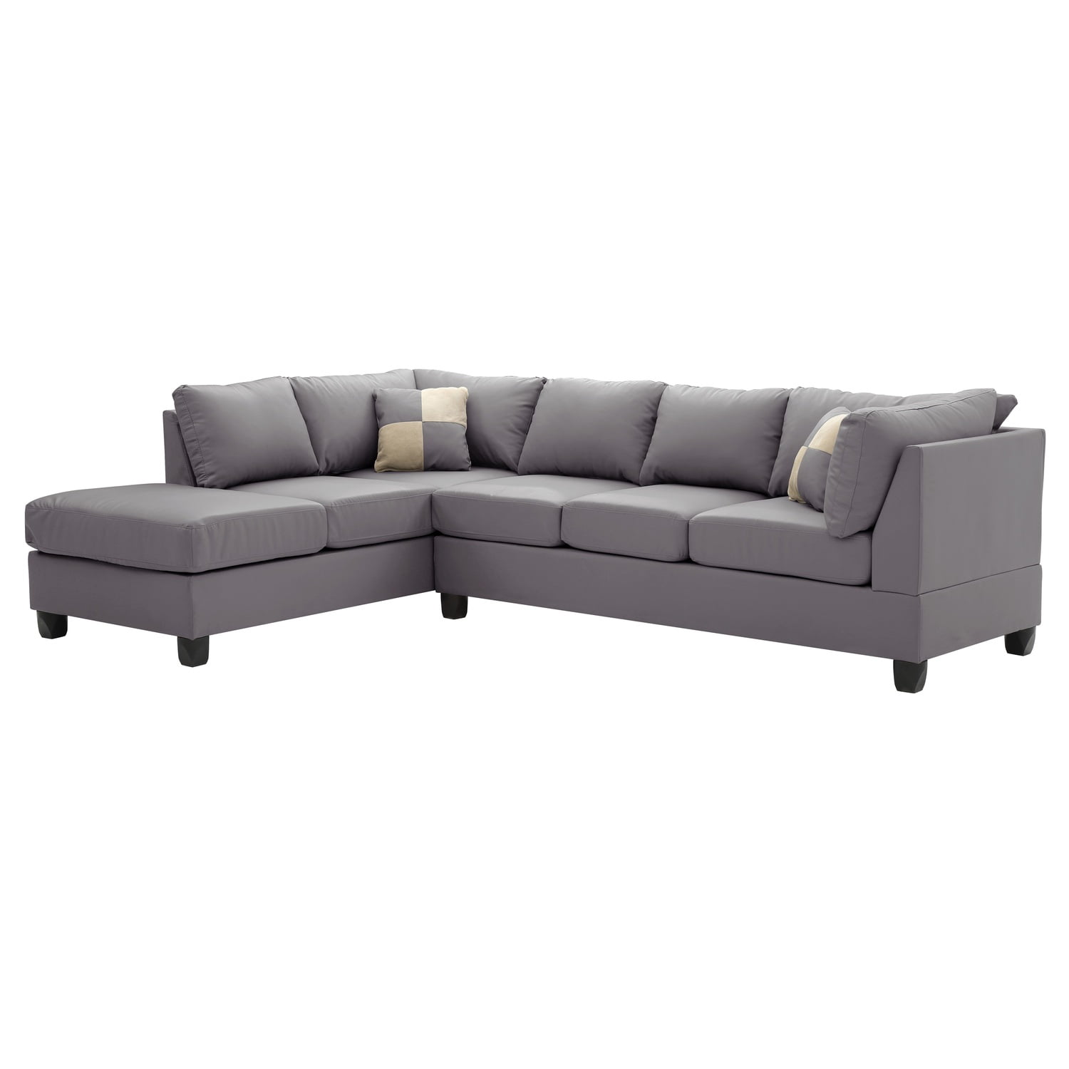 Passion Furniture Malone 111 in. Gray Faux Leather 4-Seater Sectional ...