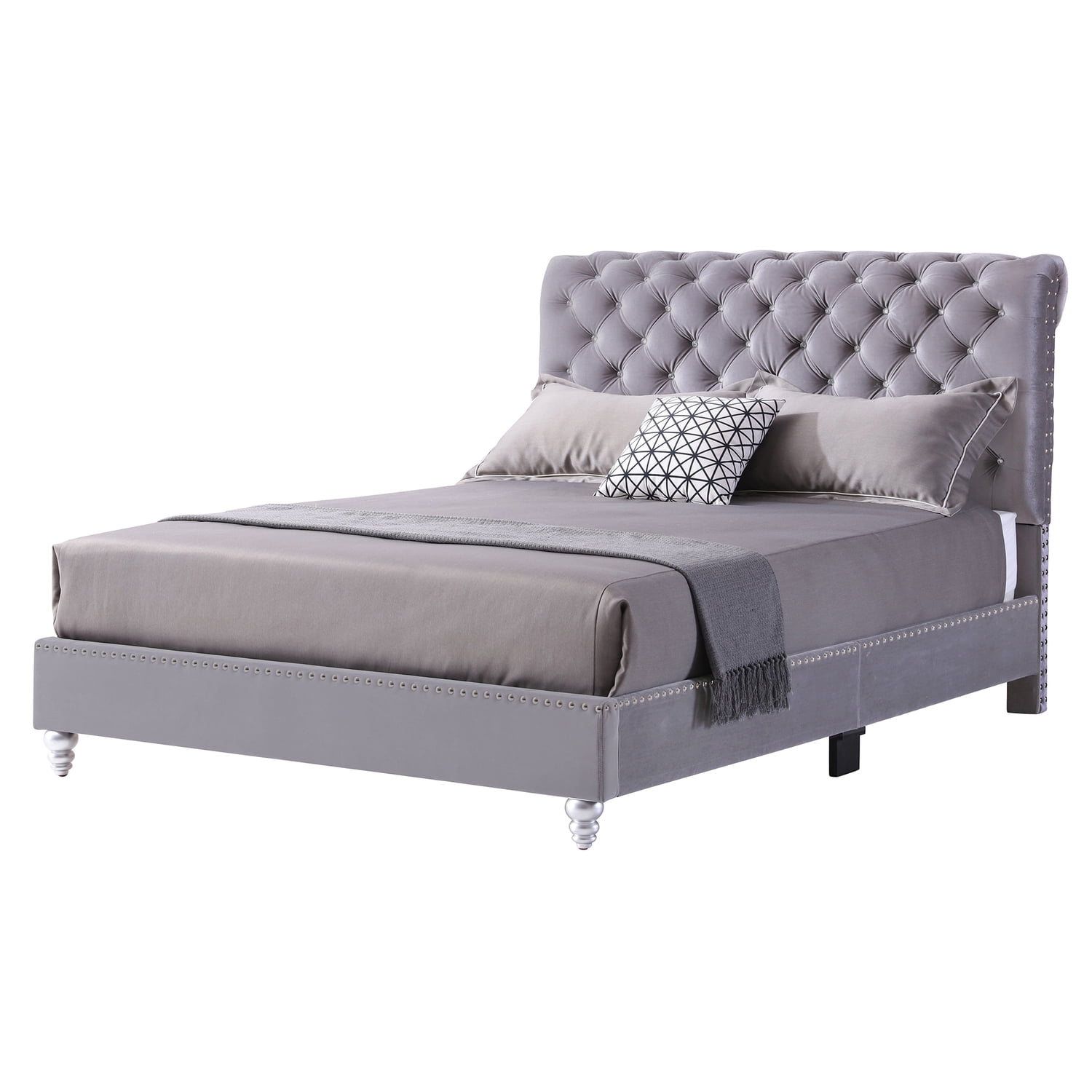 Passion Furniture Maxx Gray Tufted Upholstered Queen Panel Bed ...