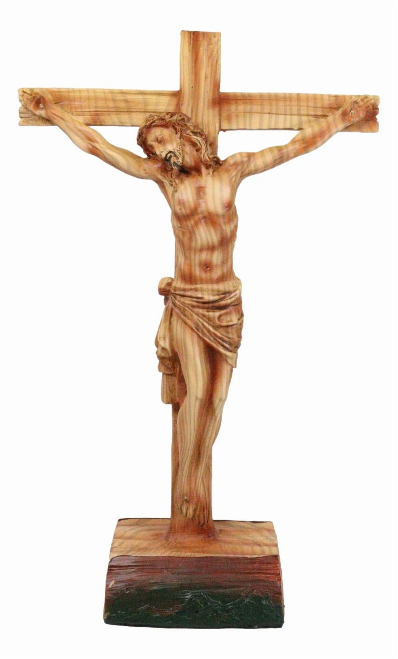 Passion Of Jesus Christ On The Cross In Faux Cedar Wood Finish Figurine ...