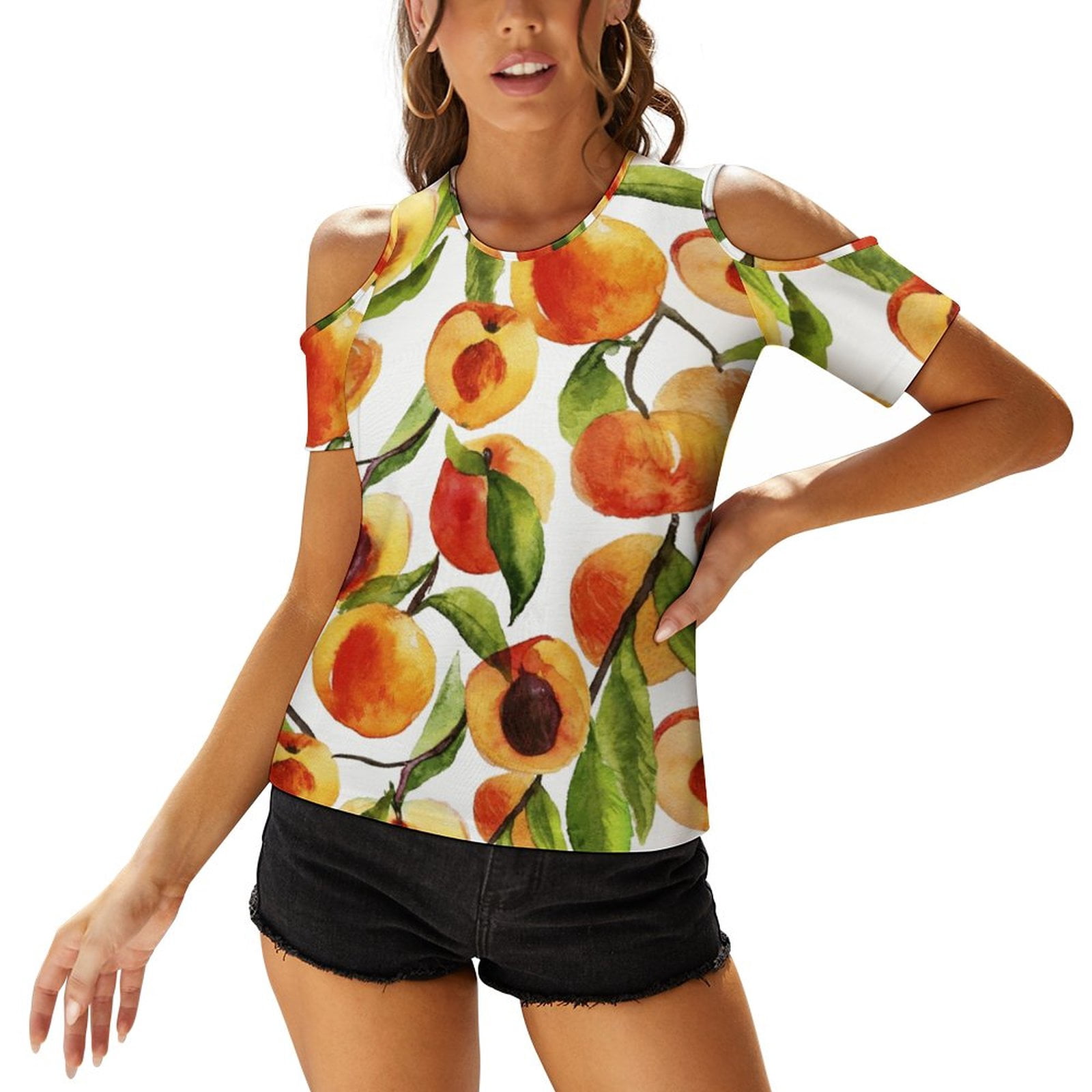 Passionate For Peaches New Fashion Zip Off Shoulder Top Short-Sleeve ...