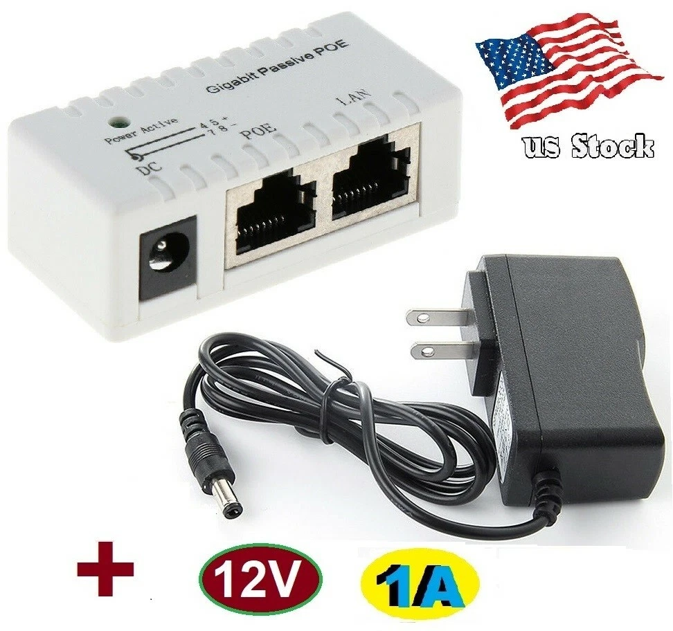 Passive 5-52V (In) 12V-1A (Out) Gigabit Poe Injector Ip Camera, Voip ...