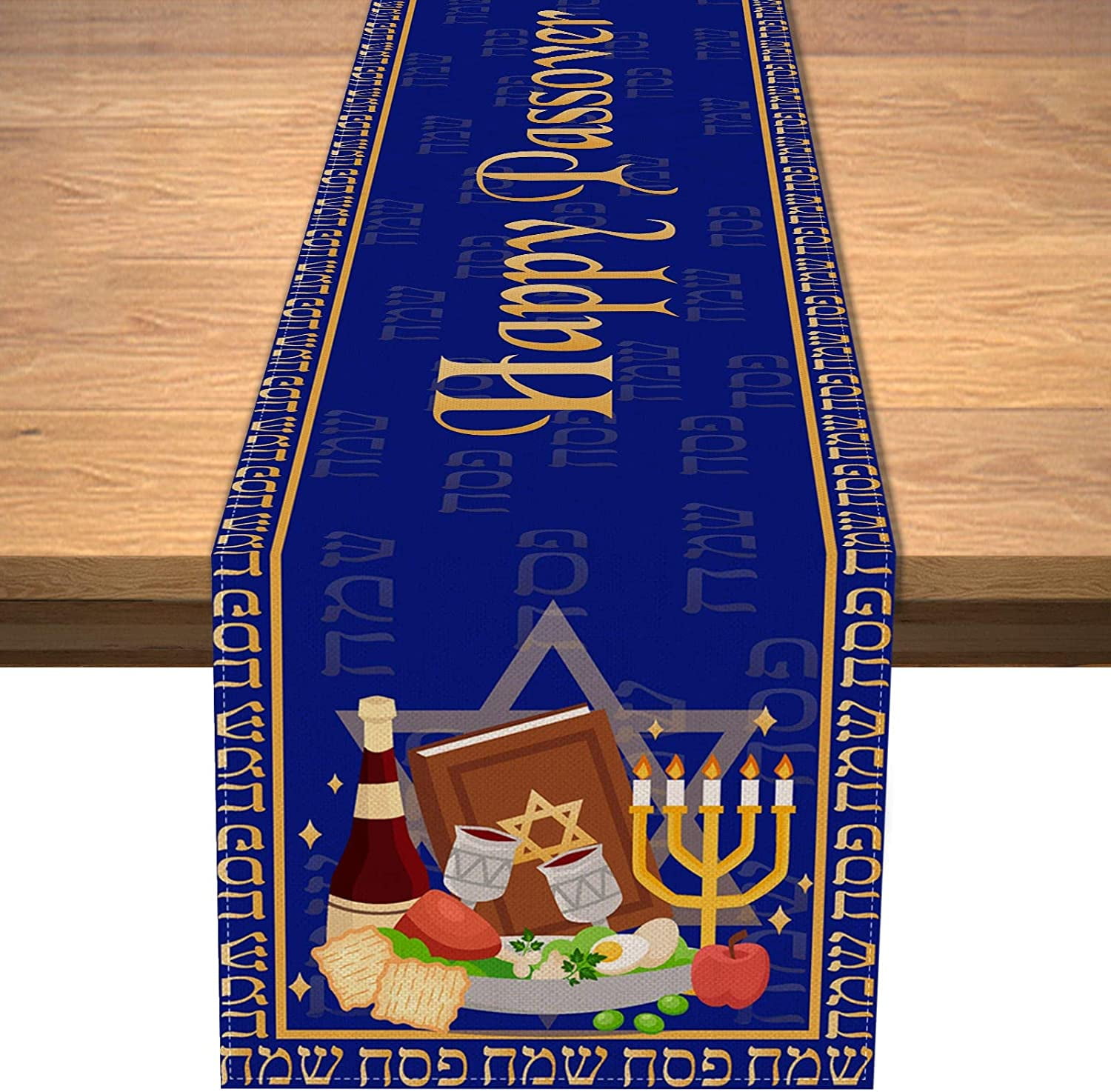 Passover Linen Table Runner Pesach Seder Matzoh Red Wine Star of David ...