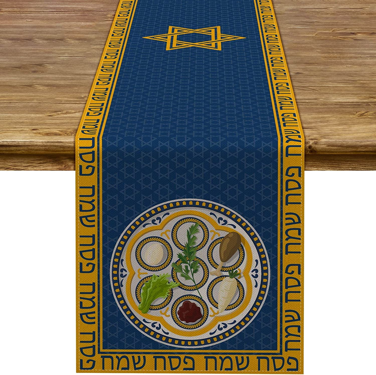 Passover Linen Table Runner Pesach Seder Matzoh Red Wine Star of David ...
