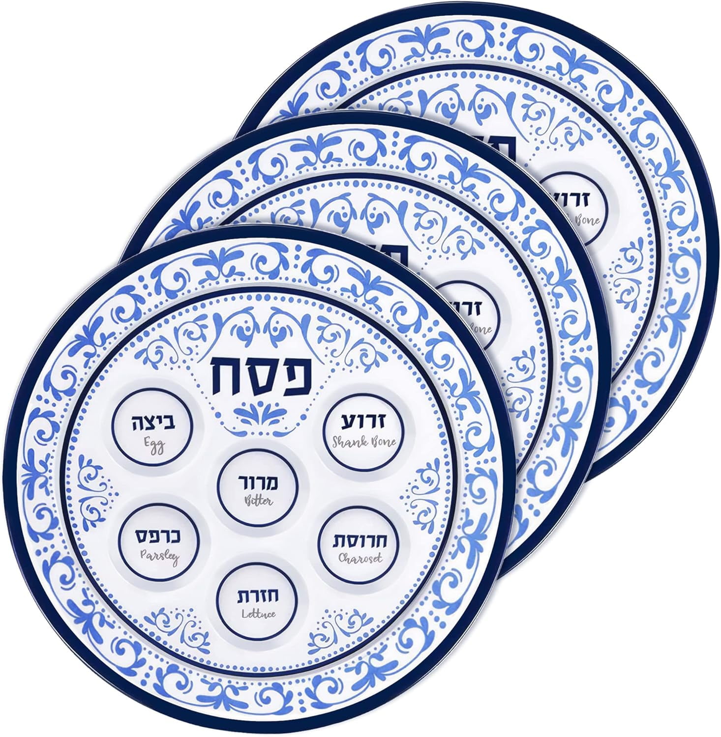 Passover Seder Plates 12" Melamine - 6 Section Plate Marked with ...