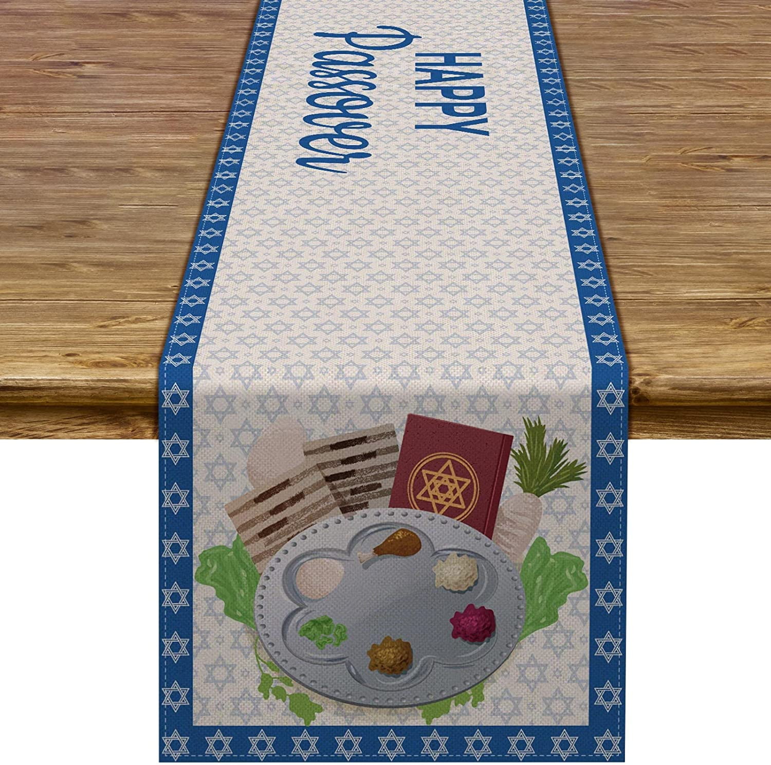Passover r Blue Flower Hanukkah Table Runner Jewish Seasonal ...