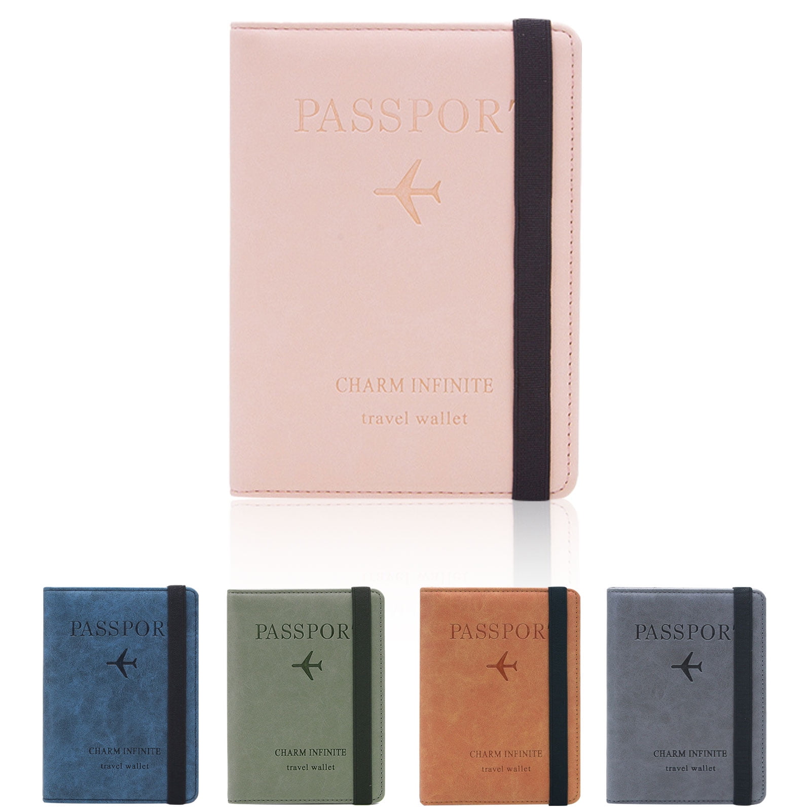 Passport Book Holder Cover Case with Elastic Strap, PU Leather RFID ...