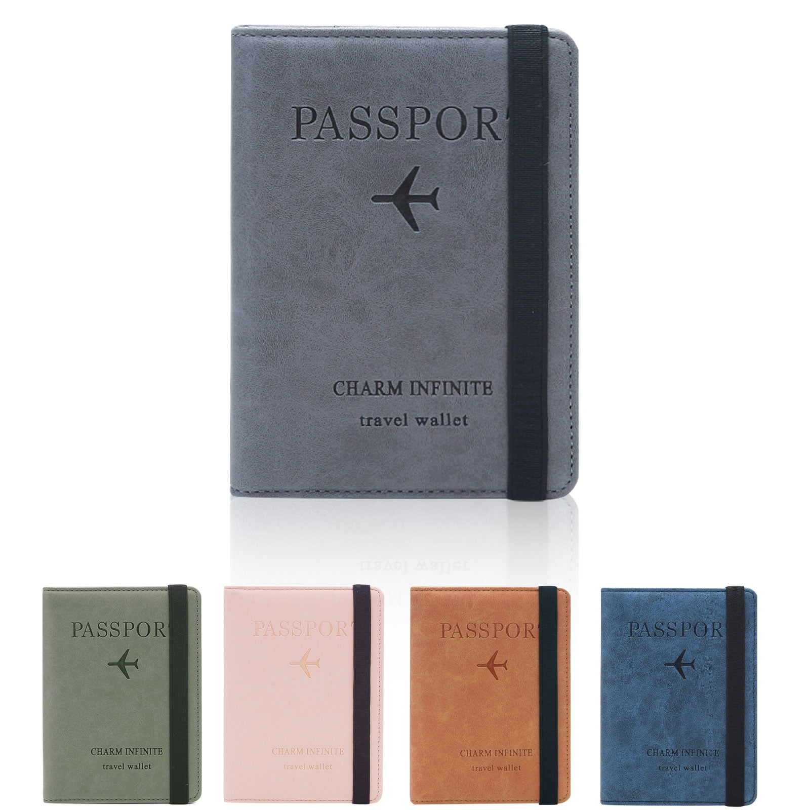 Passport Book Holder Cover Case with Elastic Strap, PU Leather RFID ...