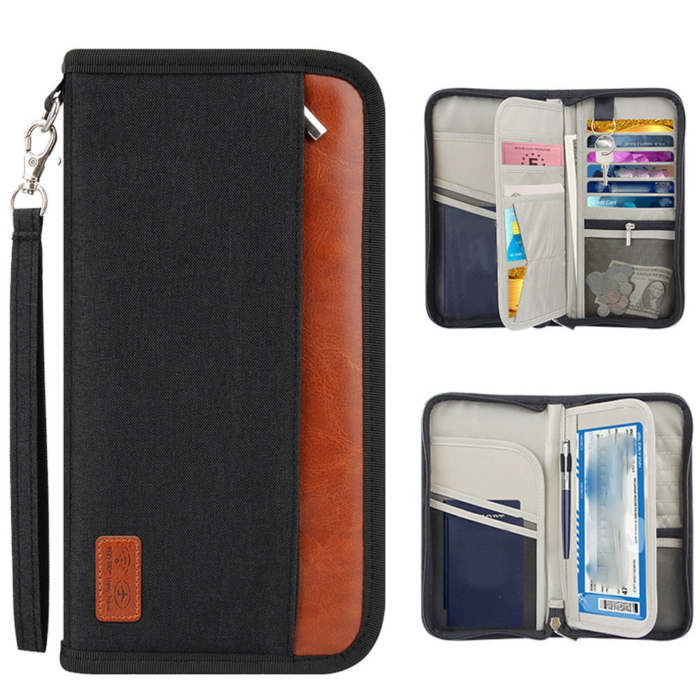 Passport Wallet Travel Document Organizer Zippered Case RFID Blocking ...