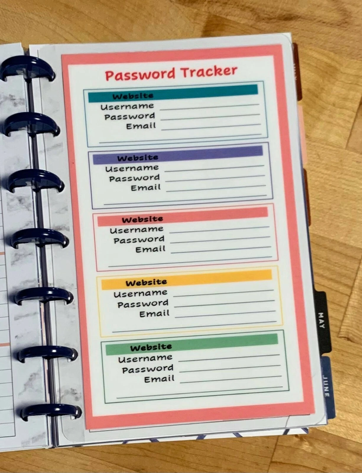 Password Organizer Two Sided Dashboard Insert For Use With Mini Happy ...