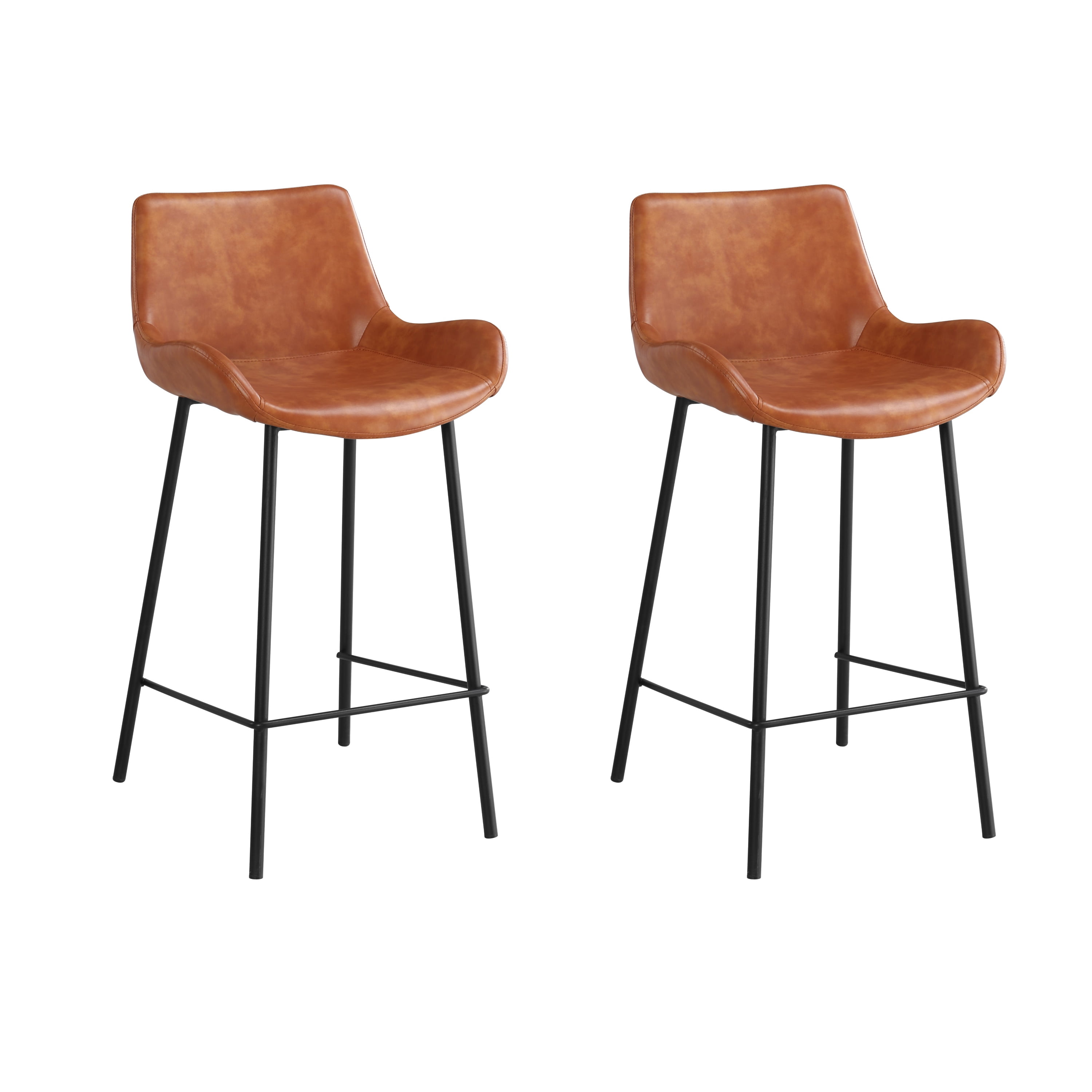 Passy's Leather Kitchen Island Bar Stool with Armrest in Orange - Set ...
