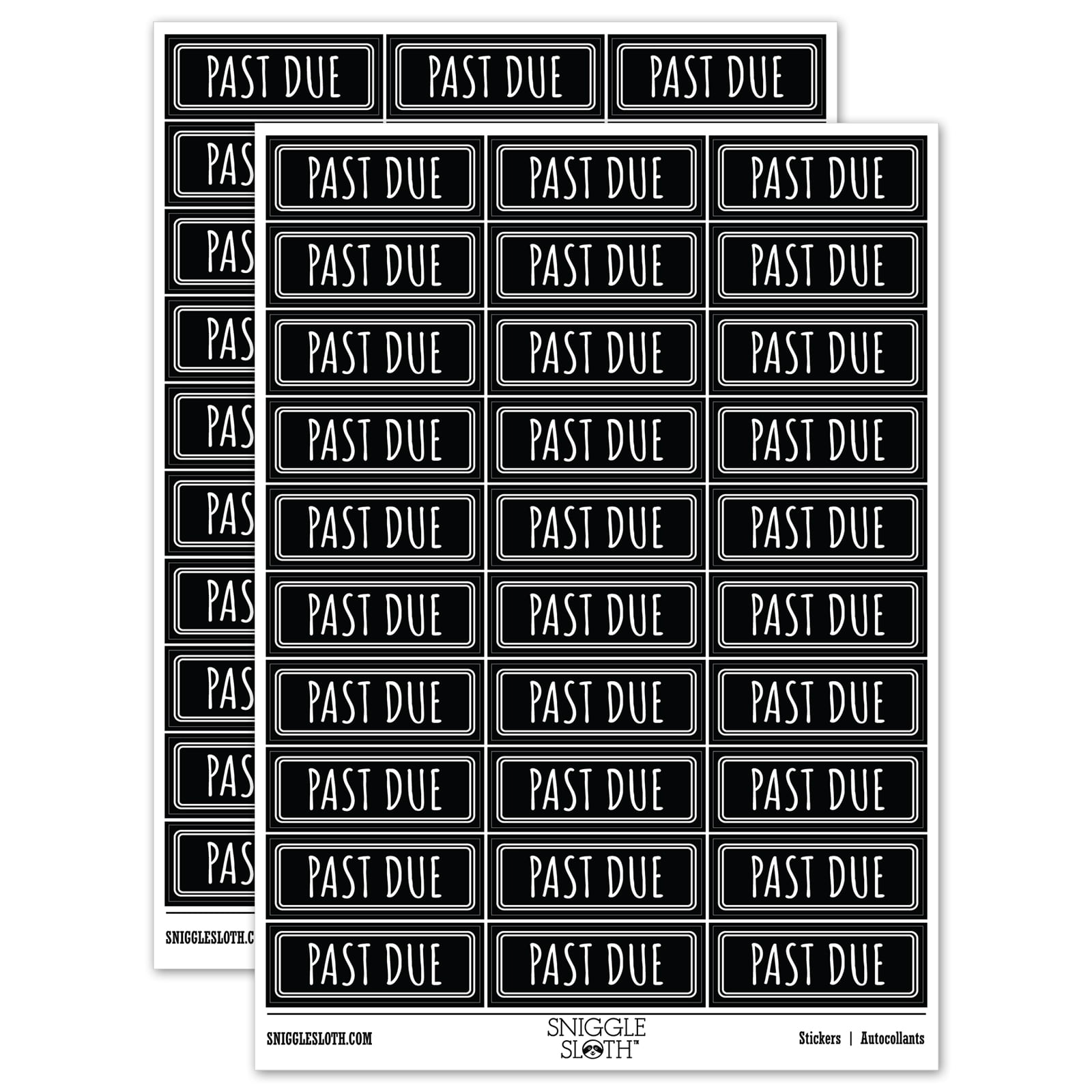 Past Due Double Line Border Billing Payment Sticker Set - Black - Gloss ...