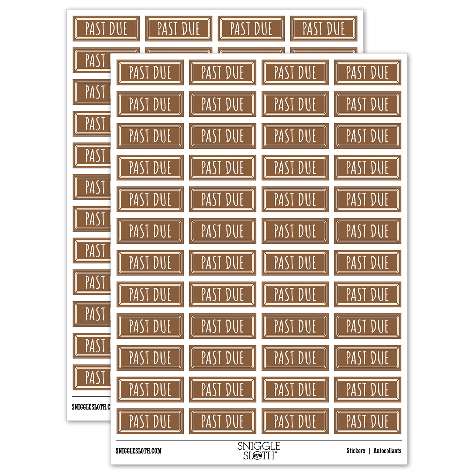 Past Due Double Line Border Billing Payment Sticker Set - Brown - Gloss ...