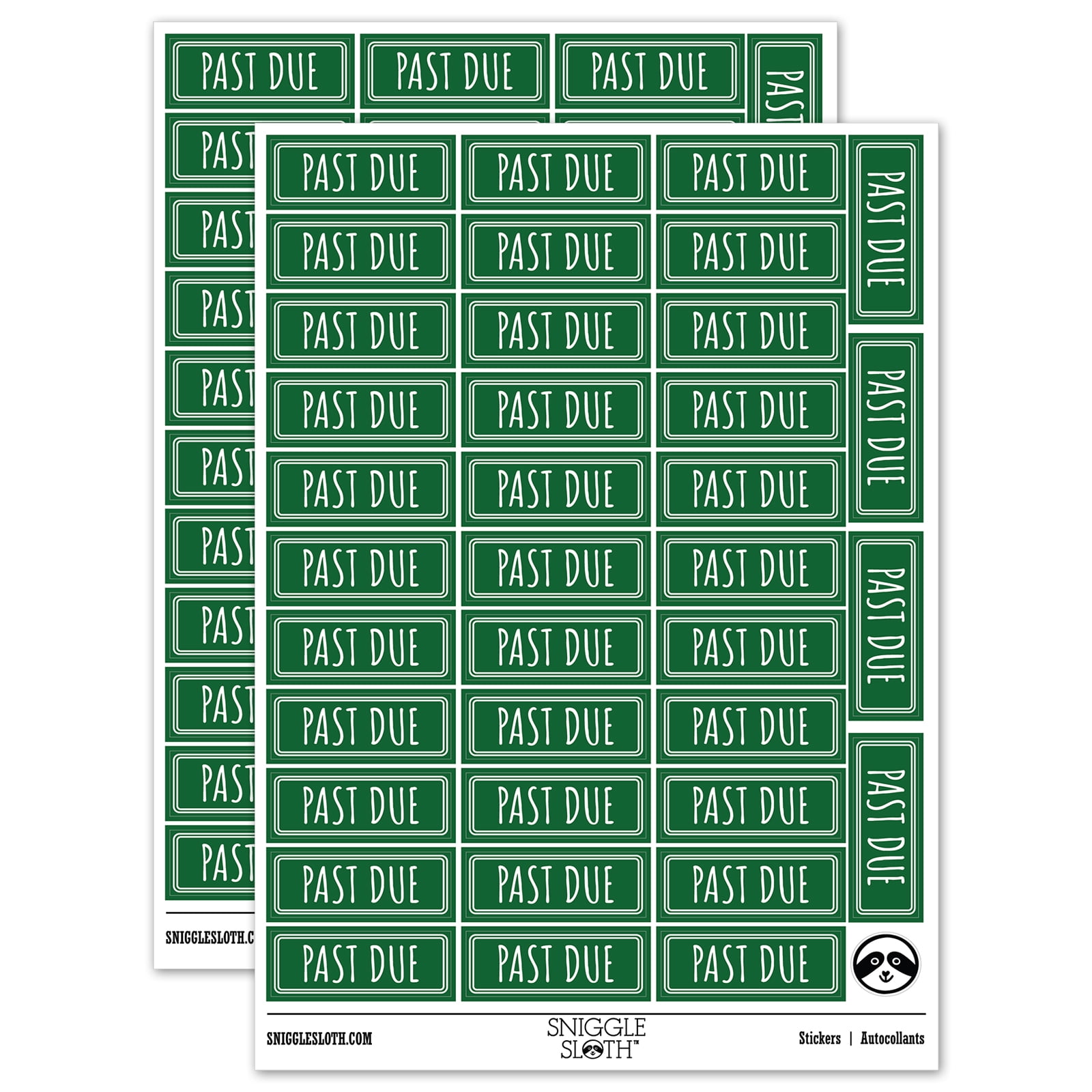 Past Due Double Line Border Billing Payment Sticker Set - Dark Green ...