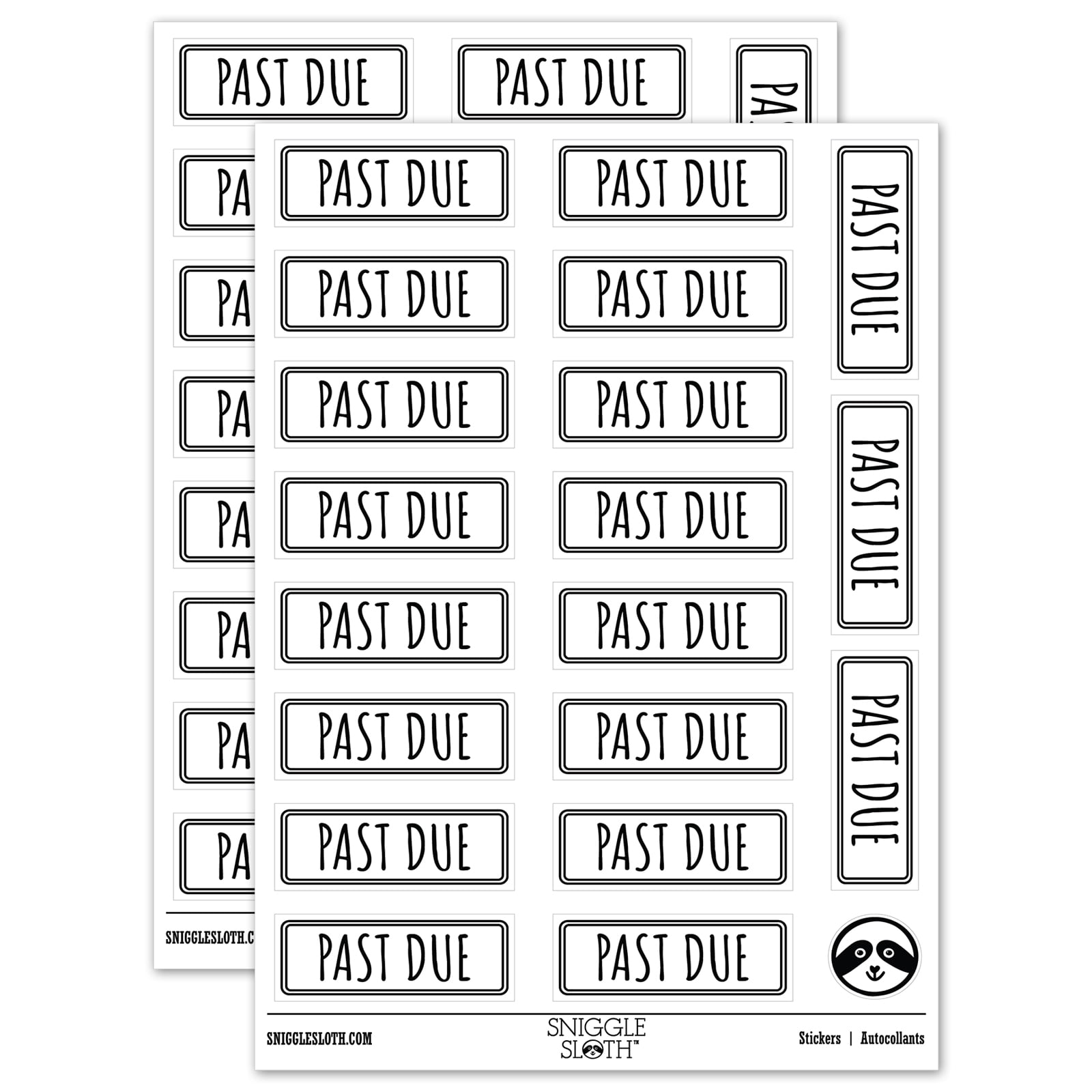 Past Due Double Line Border Billing Payment Sticker Set - White - Gloss ...