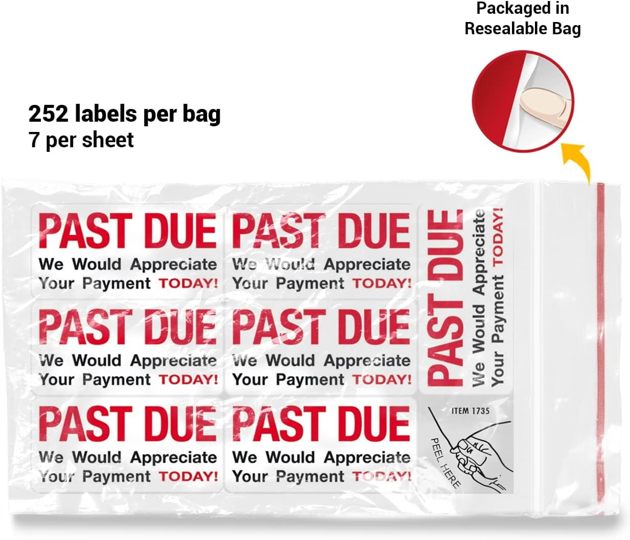 Past Due Payment Reminder Label, 2” x 1” Red/Black, Permanent Adhesive ...