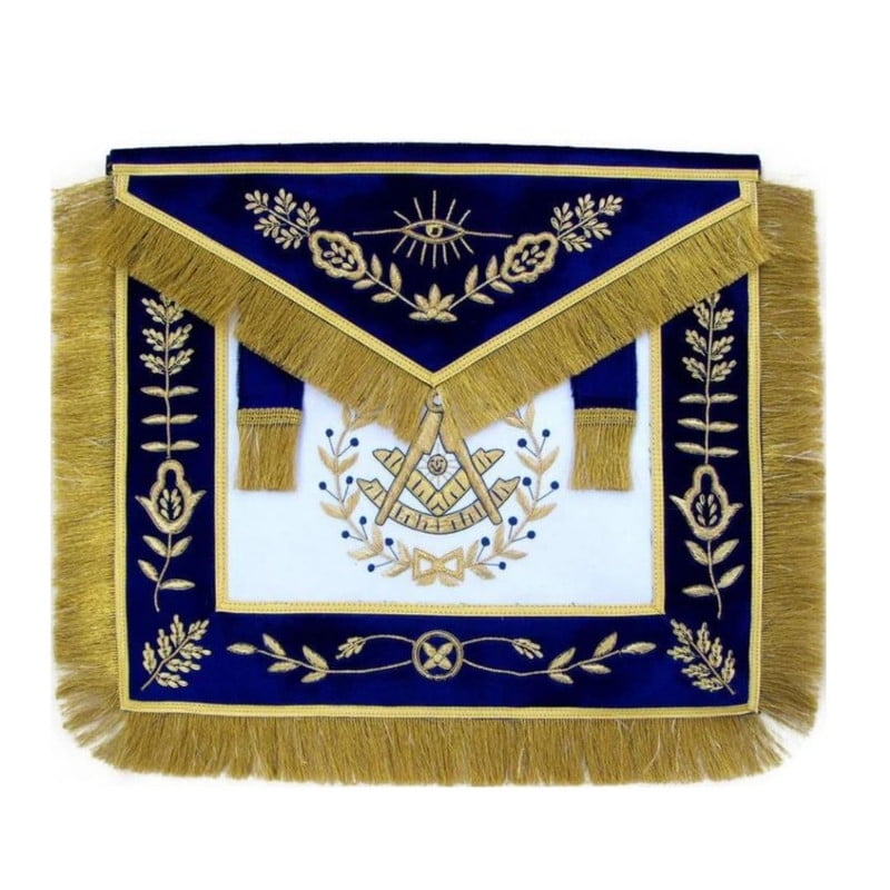Past Master Blue Lodge Apron - Blue Hand Embroidery with Golden Fringe ...