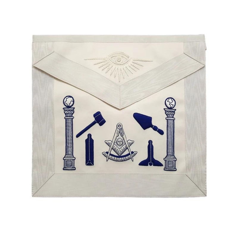 Past Master Blue Lodge Apron - Hand Embroidered Royal Blue & White Silk ...