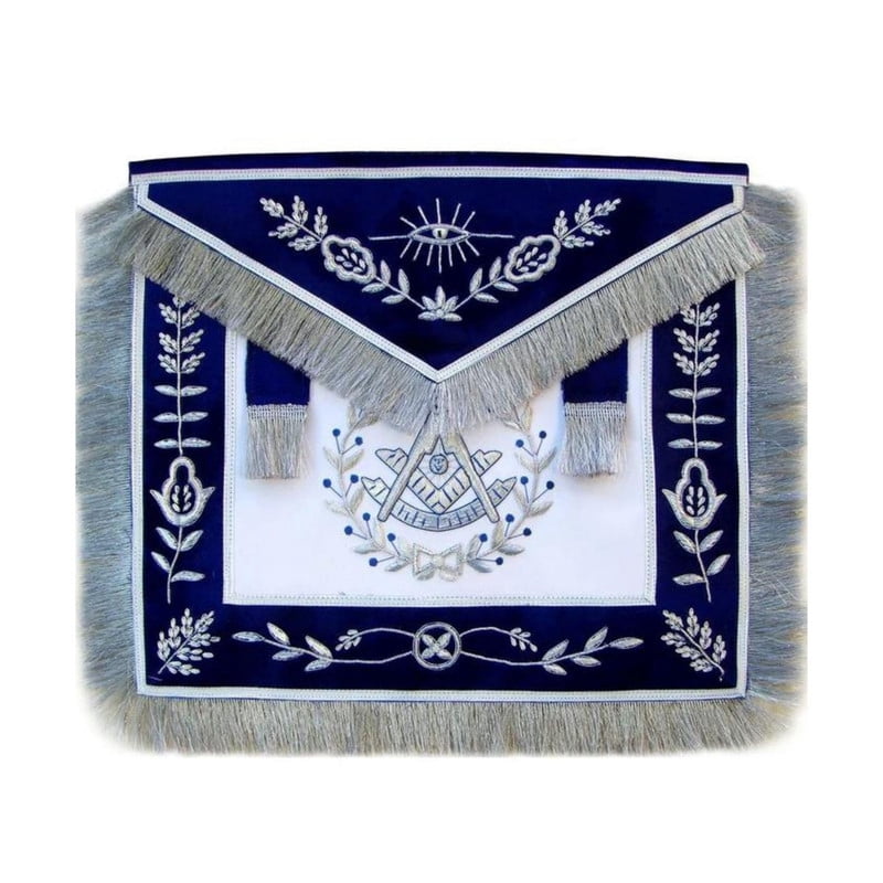 Past Master Blue Lodge Apron – Hand Embroidered Vinework with Silver ...