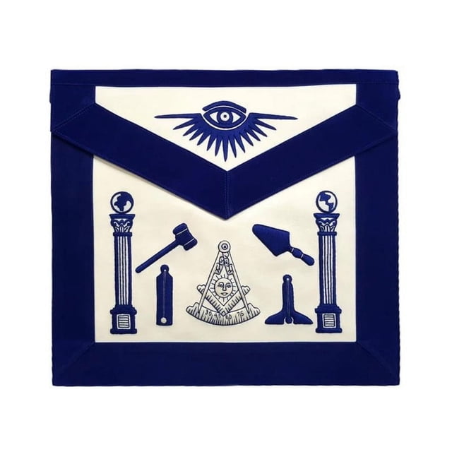 Past Master Blue Lodge Apron - Hand Embroidered with White Silk Threads ...