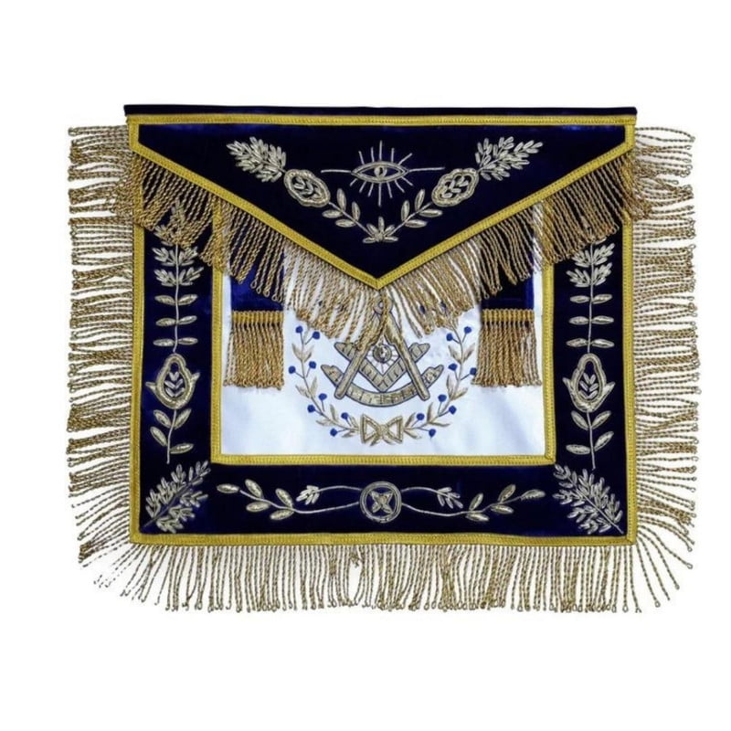 Past Master Blue Lodge Apron - Navy Blue Velvet with Side Tabs & Gold ...