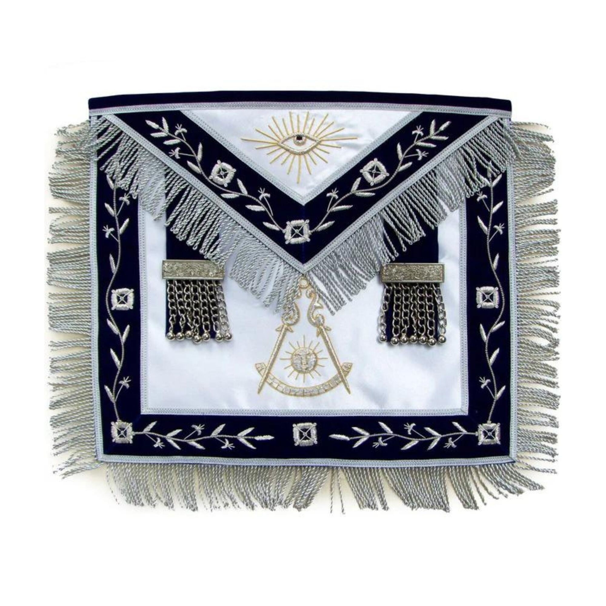 Past Master Blue Lodge Apron – Navy Blue with Hand Embroidered Vinework ...