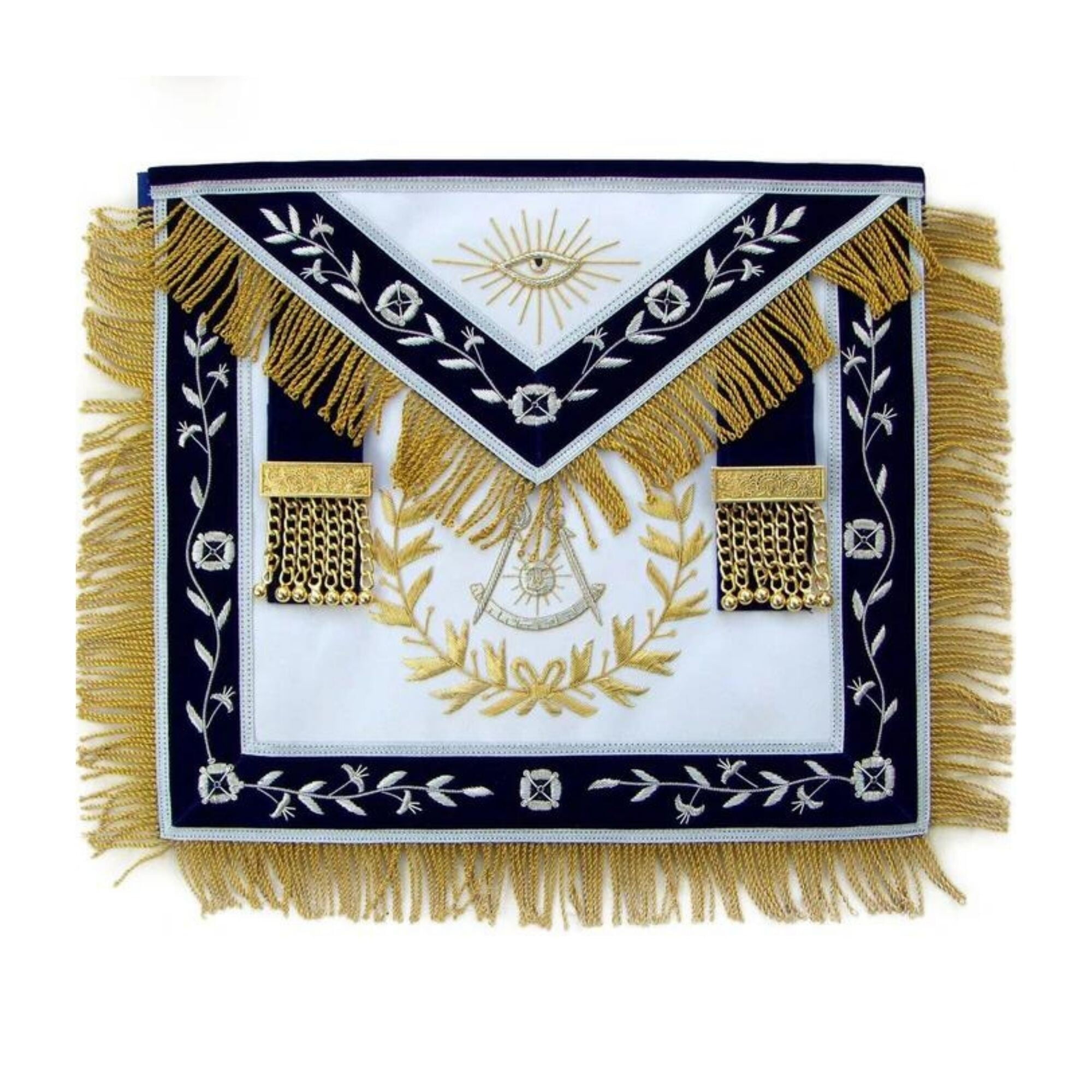 Past Master Blue Lodge Apron – Silver Braid & Golden Fringe Tassels ...