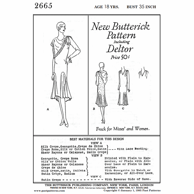 Past Pattern Late 1920s Frock bust 35 b35 Butterick reproduction Sewing ...