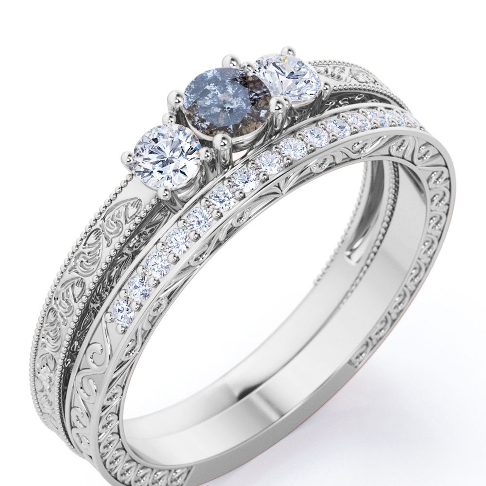 Past Present Future 1.25 Carat Round Cut Icy Gray Salt and Pepper ...