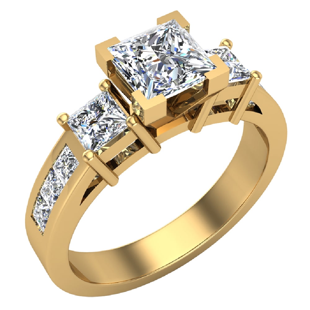 Past Present Future Three Stone Princess Cut Diamond Engagement Ring 1. ...