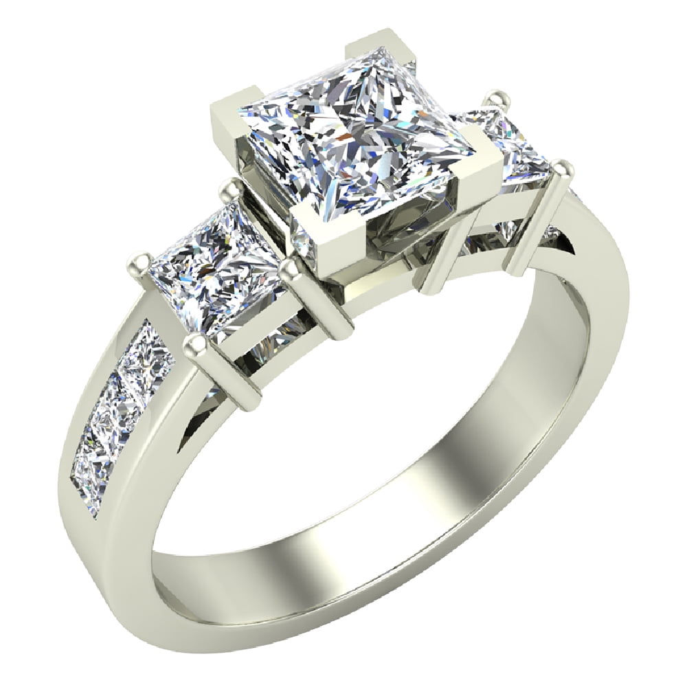 Past Present Future Three Stone Princess Cut Diamond Engagement Ring 1. ...
