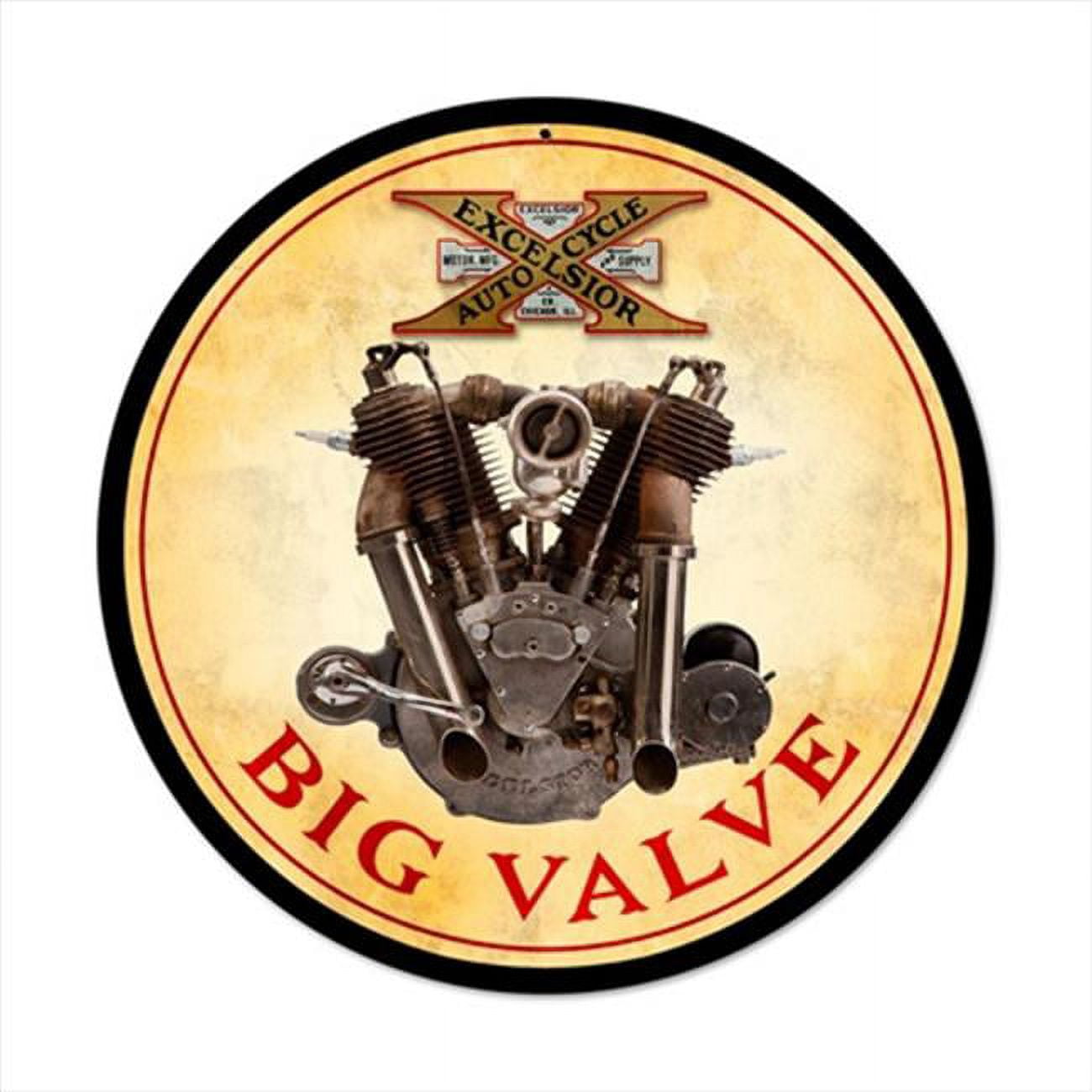 Past Time Signs FRC077 Big Valve Engine Motorcycle Round Metal Sign ...