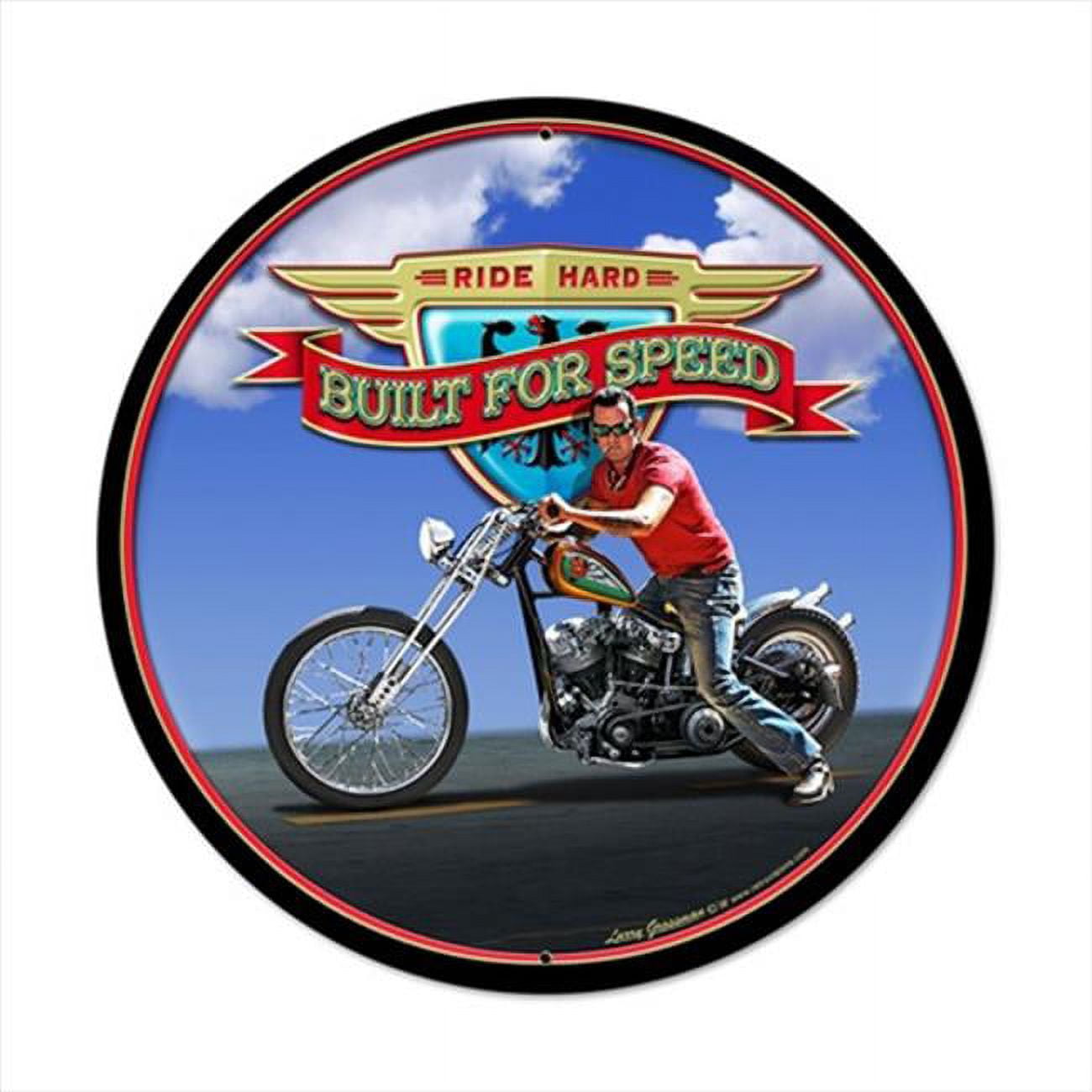 Past Time Signs LG066 Ride Hard Round Motorcycle Vintage Metal Sign ...