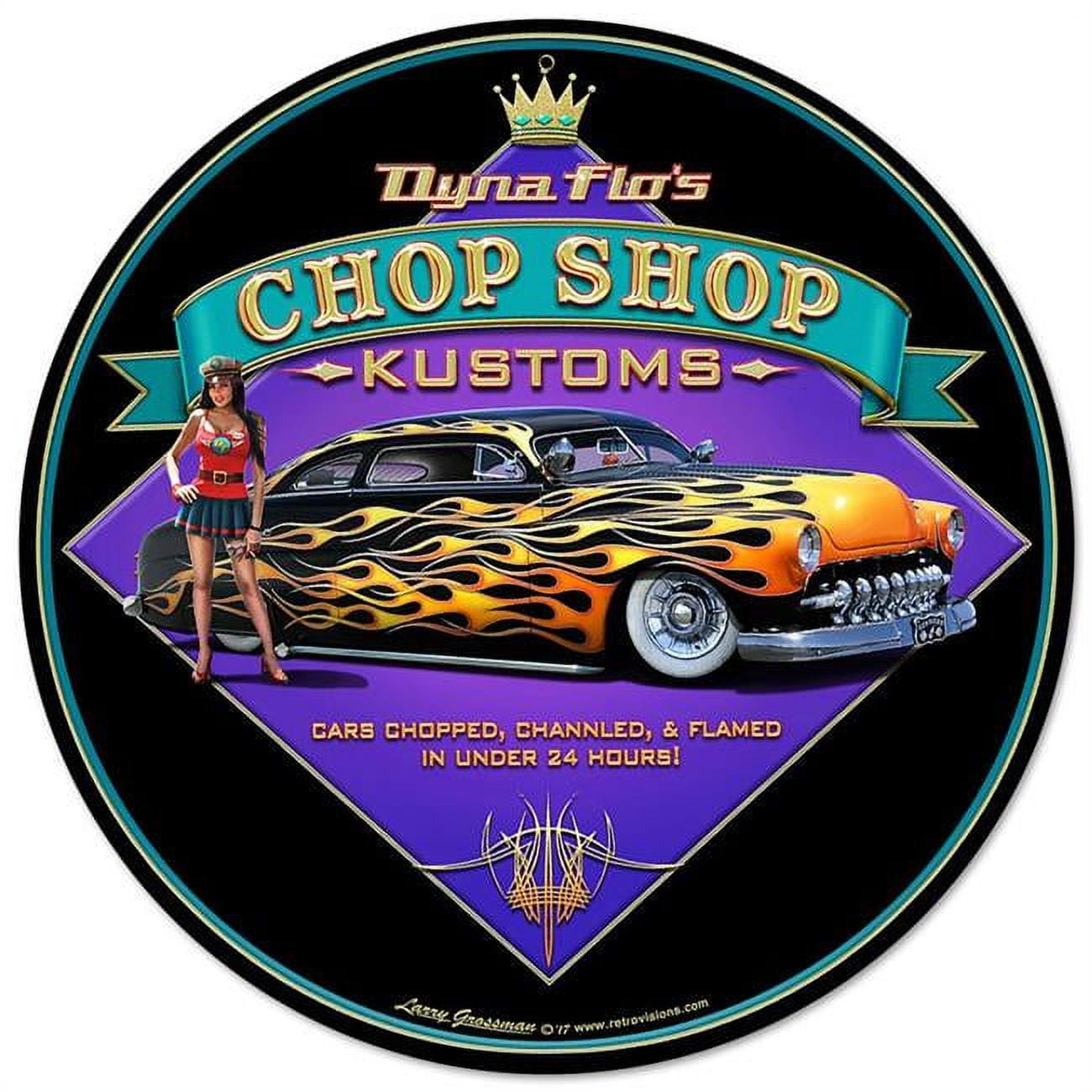 Past Time Signs LG971 Larry Grossman Dyna Flos Chop Shop Round Metal ...