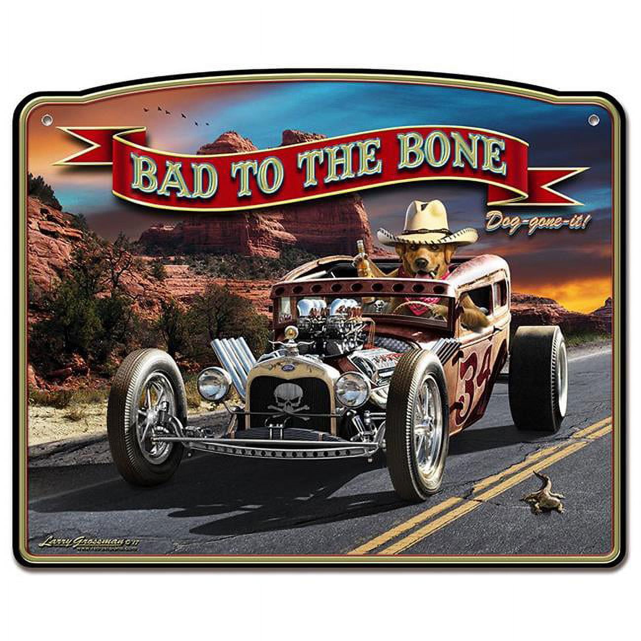 Past Time Signs LG996 Larry Grossman Bad to The Bone Rat Rod Plasma ...